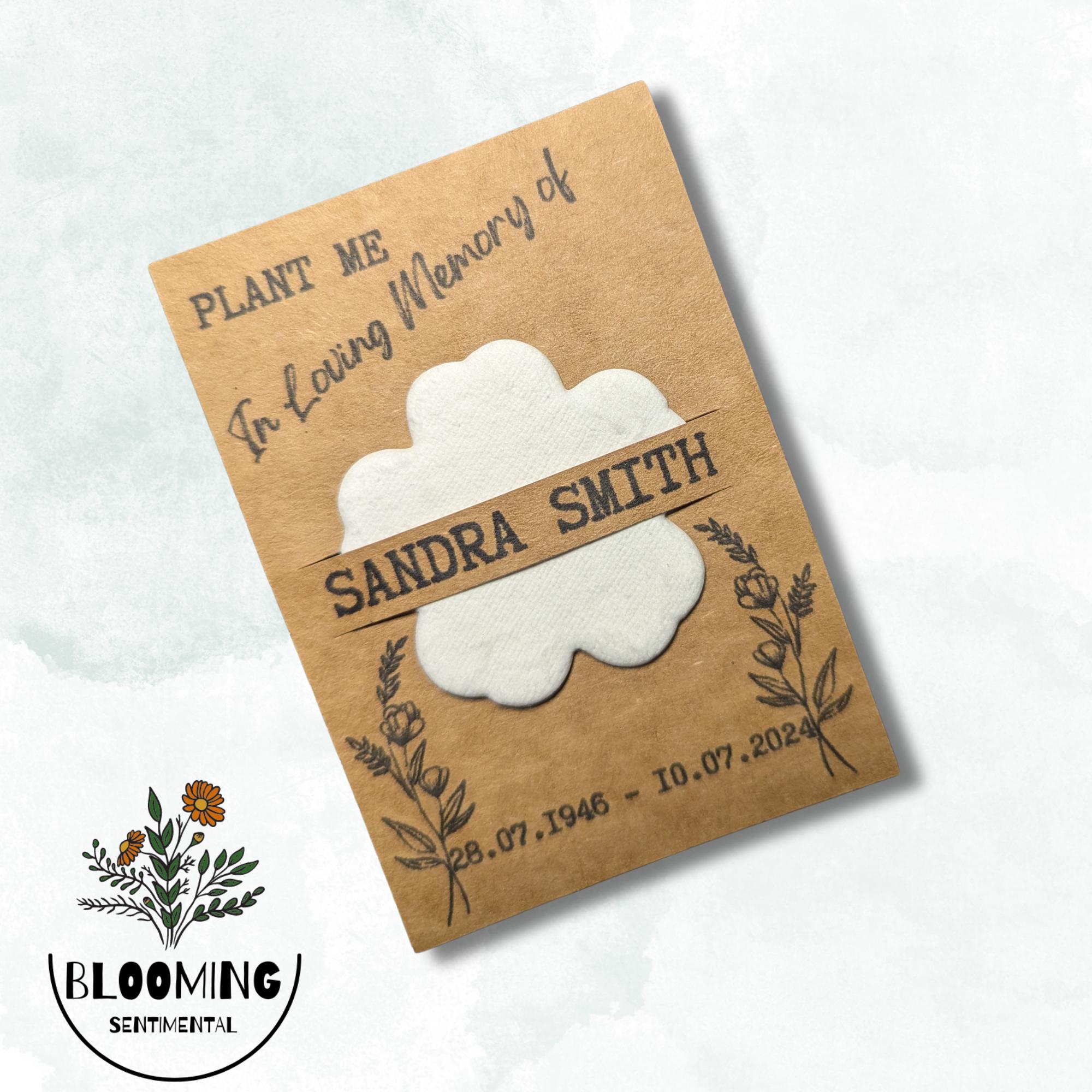 In Loving Memory Seed Paper Memorial Favour. Personalised A7 Eco ...