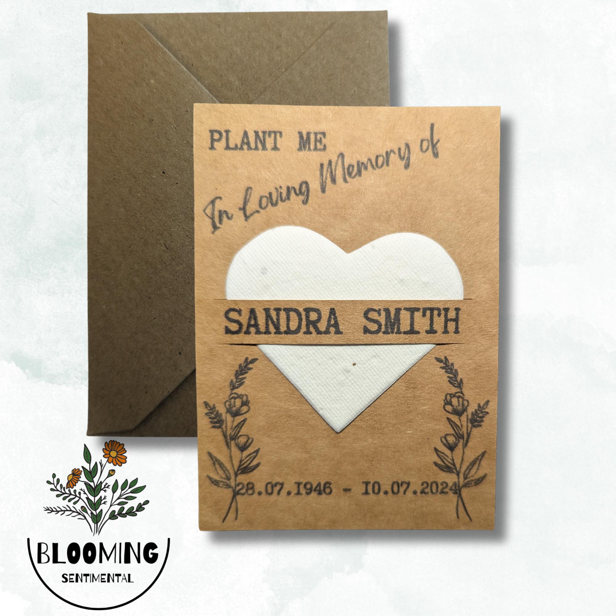 In Loving Memory Seed Paper Memorial Favour. Personalised A7 Eco ...