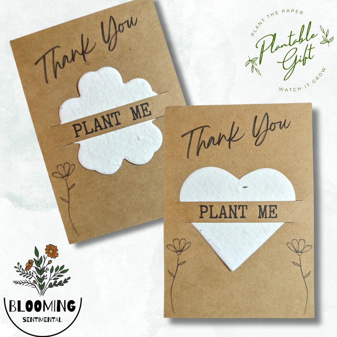 Seed Paper Thank You Favour Card. Plantable, Personalised A7 Eco ...