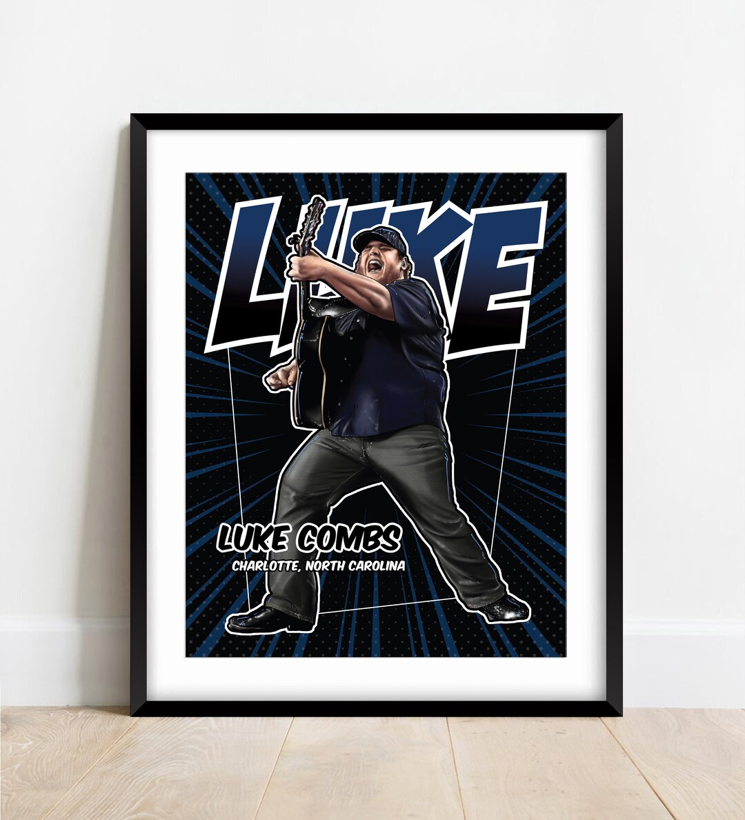 Luke Combs Illustration Print Poster - Black Version - Etsy