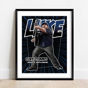 Luke Combs Illustration Print Poster Black Version - Etsy