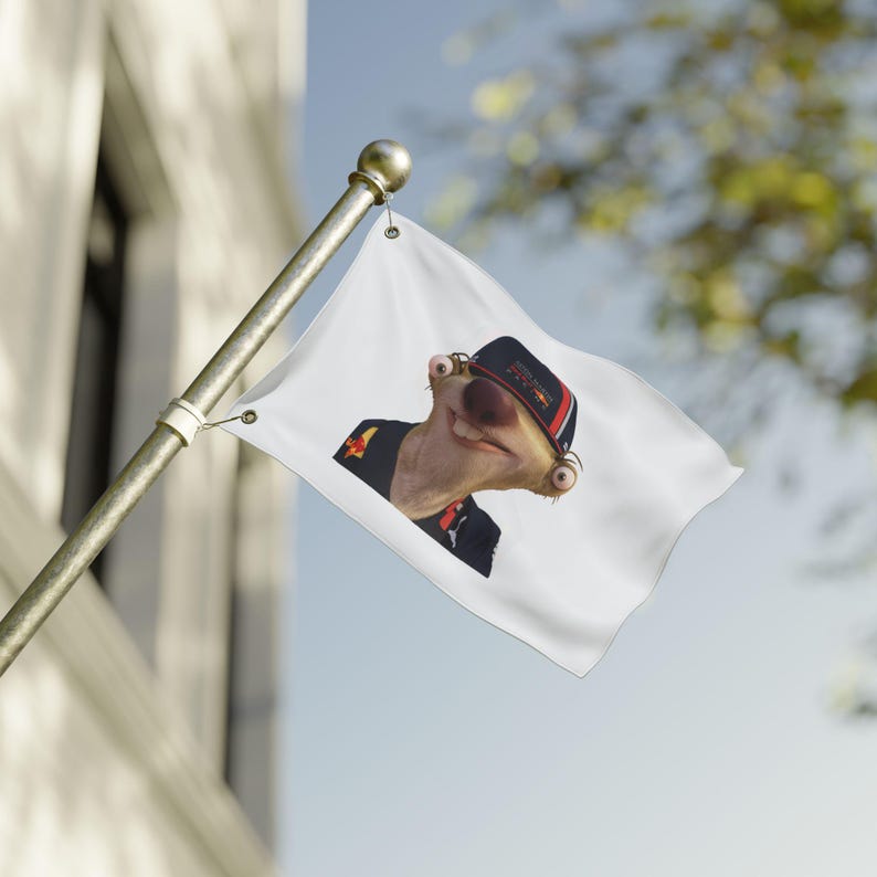Max Verstappen Sid the Sloth Double Sided White Flag, Red Bull, Formula ...