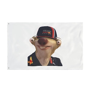 Max Verstappen Sid the Sloth Double Sided White Flag, Red Bull, Formula ...