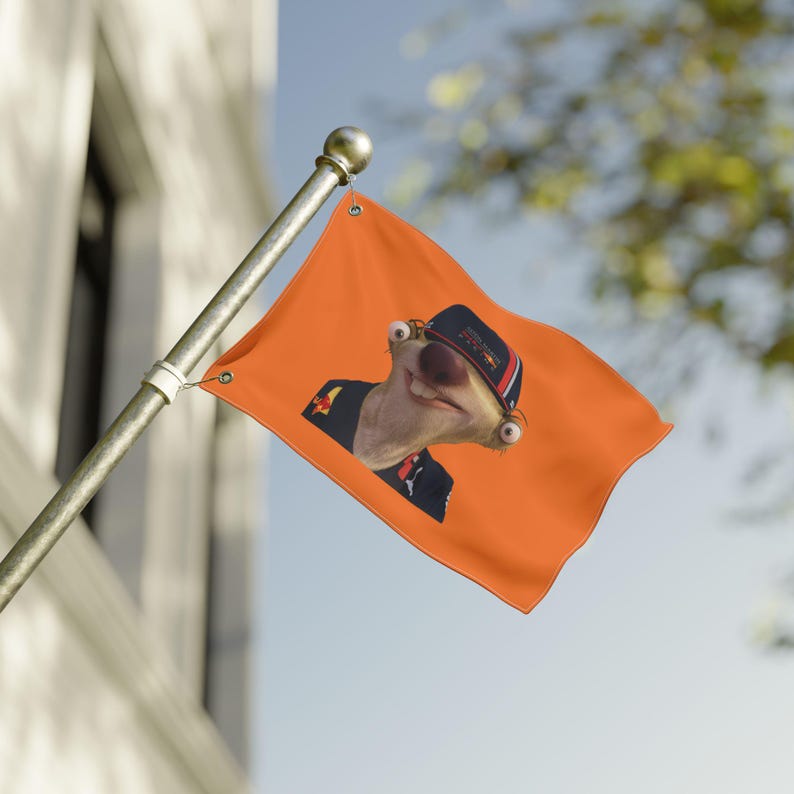 Max Verstappen Sid the Sloth Double Sided Orange Flag, Red Bull ...
