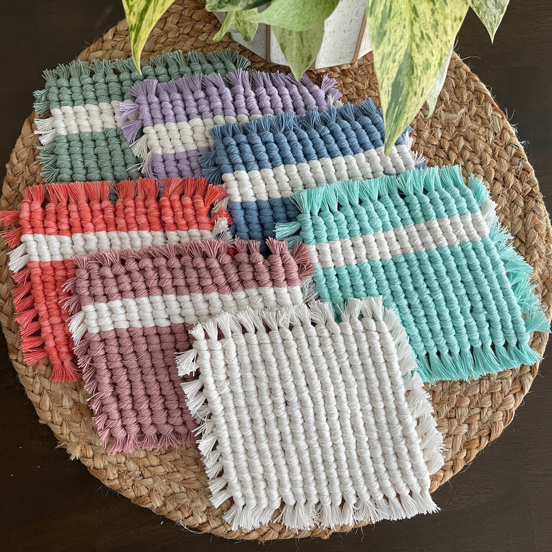 Boho Farmhouse Macrame Mug Rug, Coffee Cup Coaster, Autumn Boho Home ...