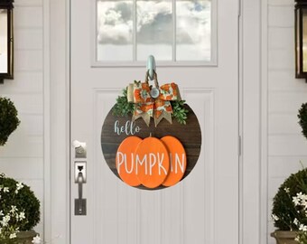Hello Pumpkin Fall Welcome Sign Door Hanger Fall Porch Decor Autumn ...