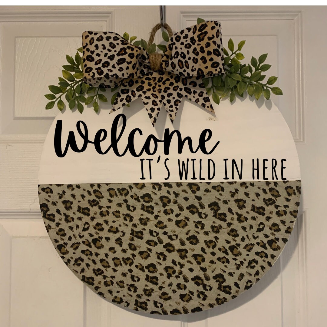 Leopard Print Door Hanger Animal Print Welcome Sign Welcome Door Hanger ...