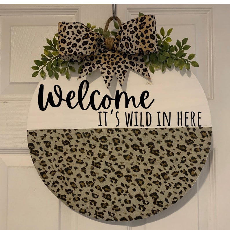 Leopard Print Door Hanger Animal Print Welcome Sign Welcome Door Hanger ...
