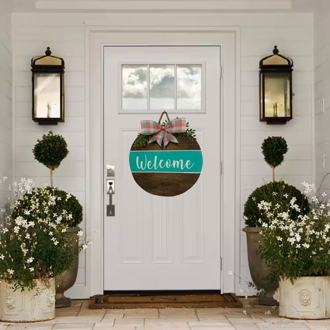 Welcome Sign Door Hanger Front Door Sign Door Wreath Housewarming Gift ...
