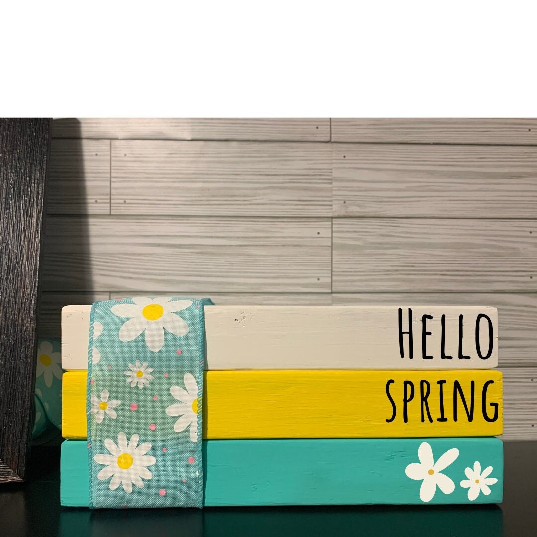 Spring Wooden Book Stack Spring Decor Mantle Decor Floral Book Stack ...