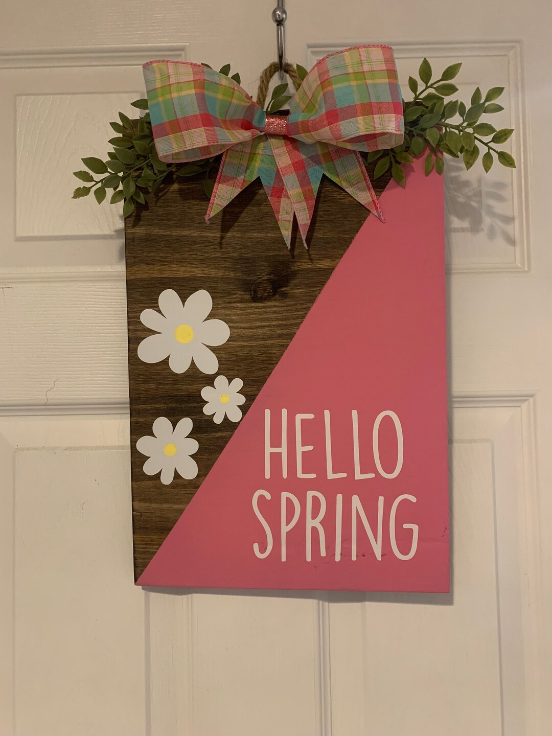 Spring Door Hanger Flower Sign Decor Hello Spring Sign Front Door ...