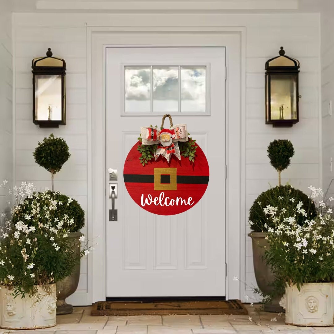 Santa Sign Christmas Door Hanger Welcome Sign Santa Decor Christmas ...