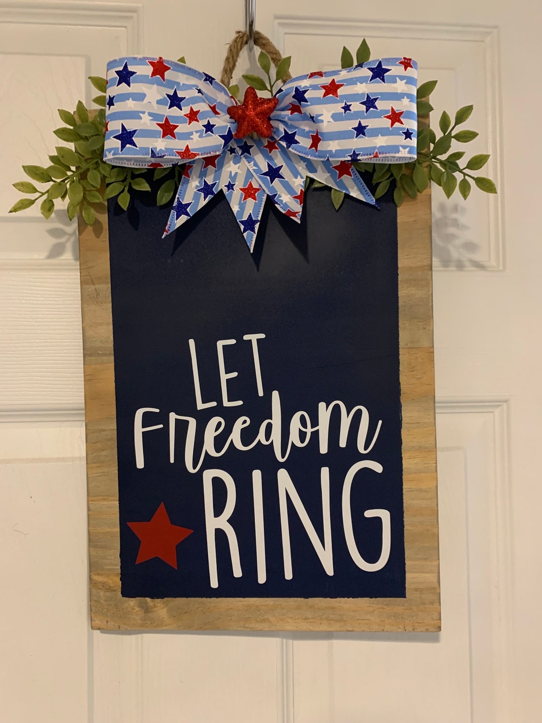 4th of July Welcome Sign Patriotic Door Hanger Red White and Blue Decor ...