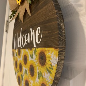 Sunflower Sign Welcome Door Hanger Front Door Wreath Flower Sign ...