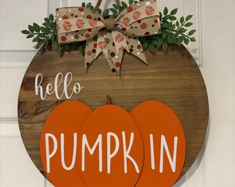 Pumpkin Door Hanger Fall Door Sign Pumpkin Decor Fall Gift Hello ...