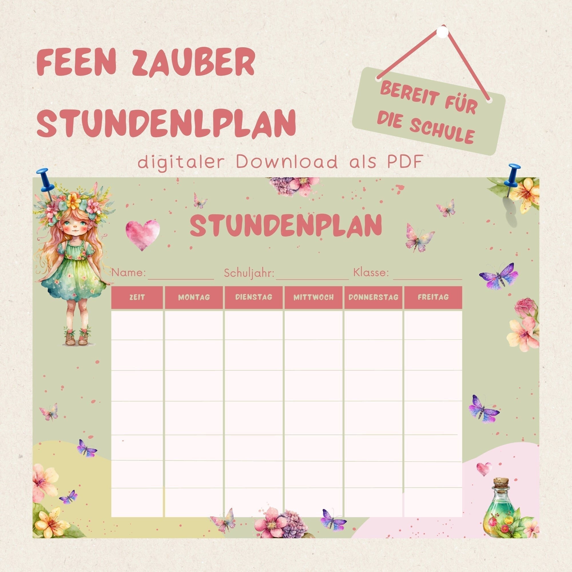 Fairy Timetable Digital to Print Out Directly Girls Timetable Start of ...