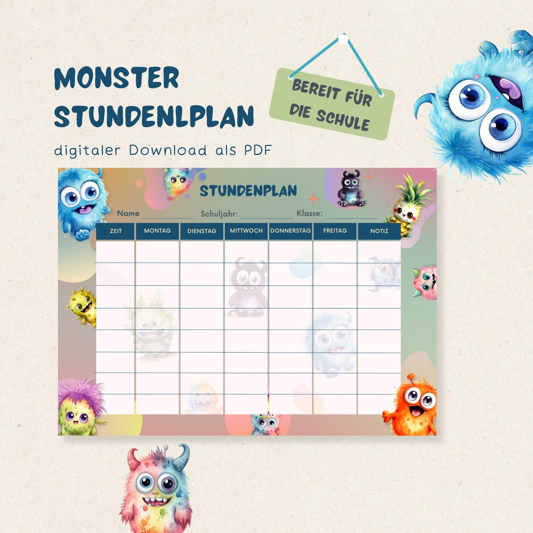 Monster Timetable Digital to Print Directly Love Monsters Start of ...