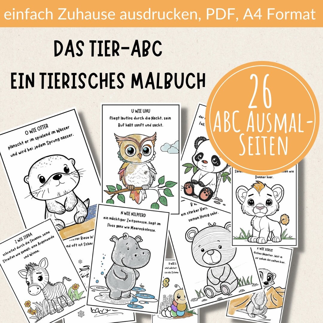 PDF Tier-abc Ausmalbuch Zum Ausdrucken alphabet spaß Beim - Etsy