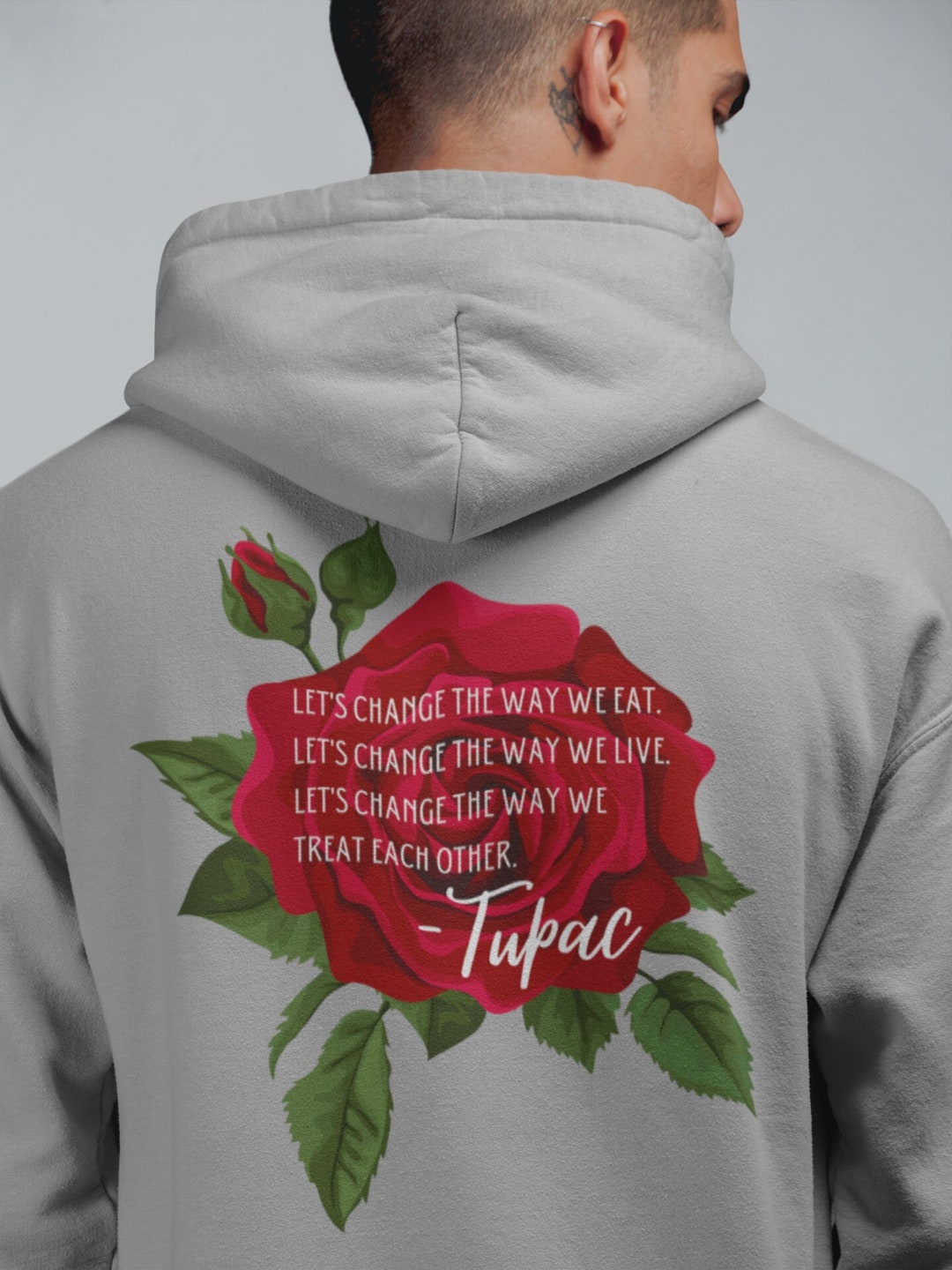 Tupac Hoodie Tupac With Rose Tupac Shirt Tupac Clothing Tupac Quote ...