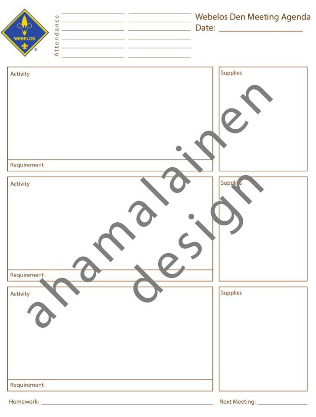Cub Scout Webelos Den Meeting Agenda Template - Etsy