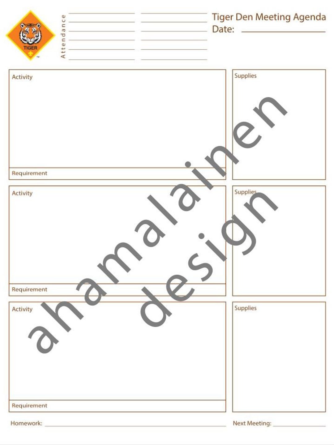 Cub Scout Tiger Den Meeting Agenda Template - Etsy