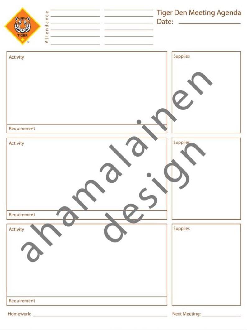 Cub Scout Tiger Den Meeting Agenda Template - Etsy