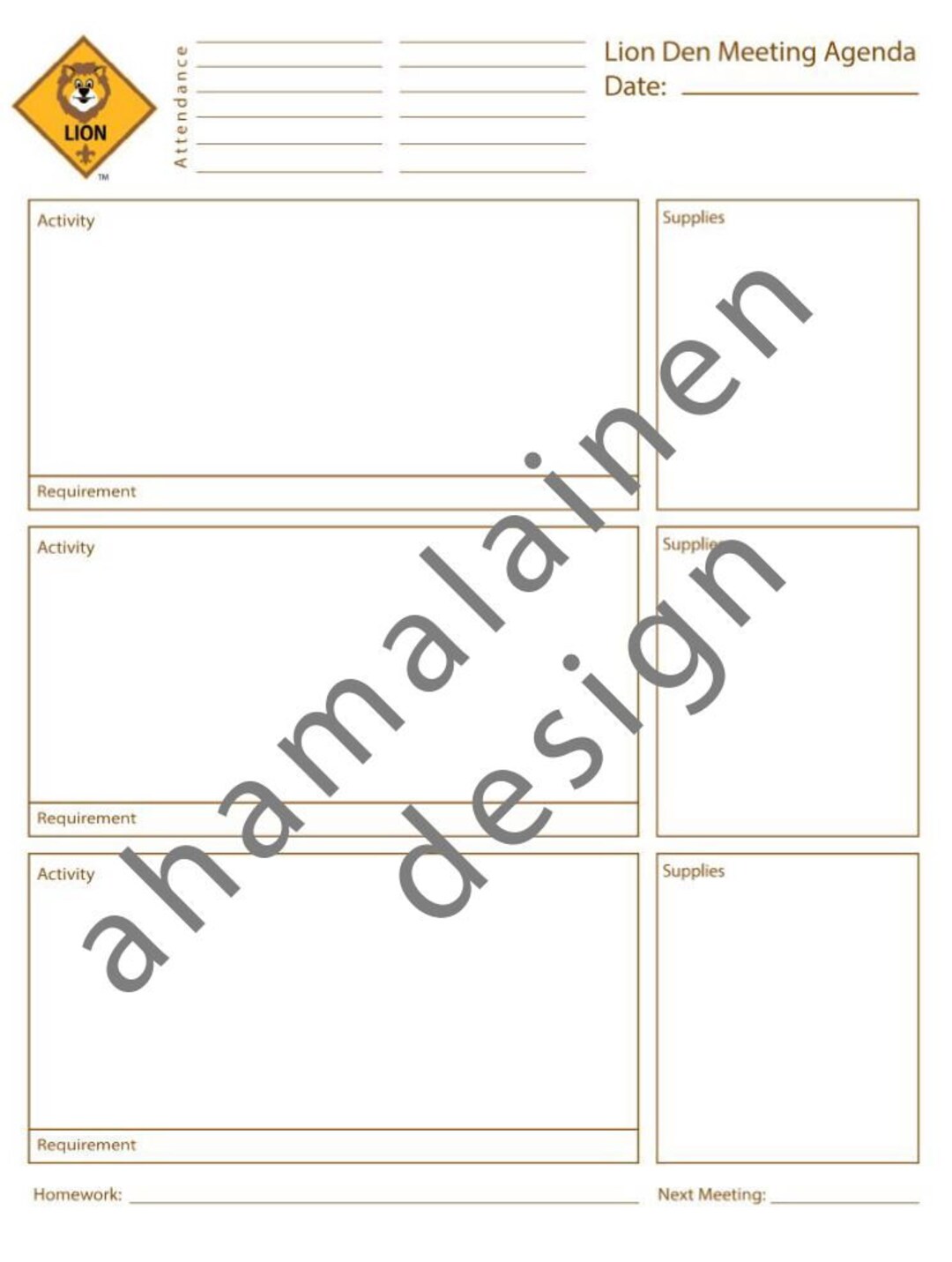 Cub Scout Lion Den Meeting Agenda Template - Etsy