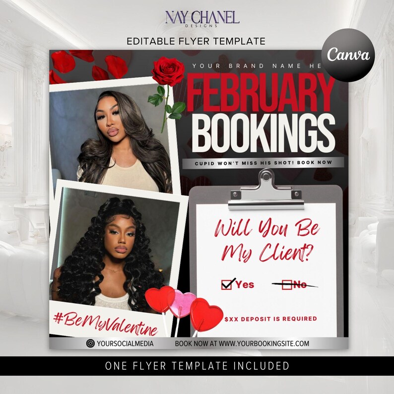 DIY Editable February Booking Flyer Template Valentine's Day Hair Lash ...
