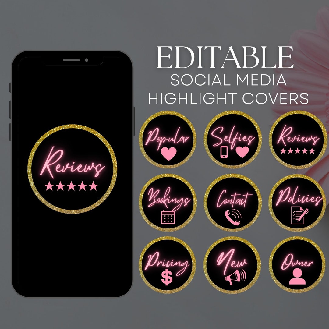 Glitter Social Media Highlight Covers Neon Highlight Covers Pink ...
