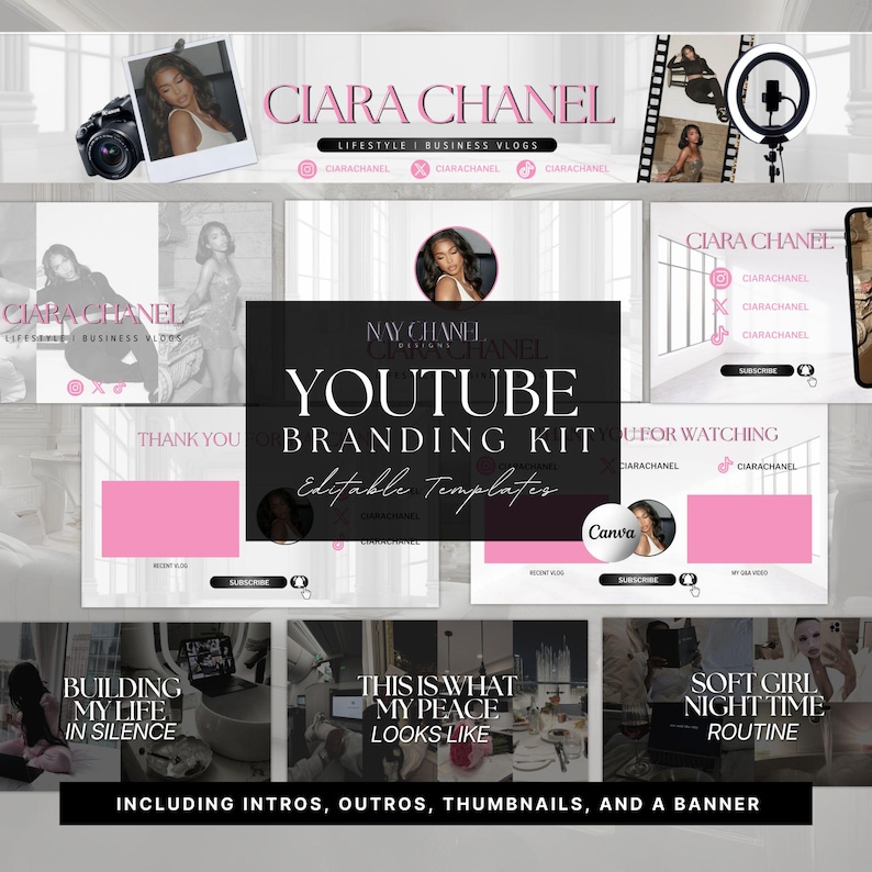 Youtube Branding Kit With Thumbnails – Luxury Pink Channel Banner ...