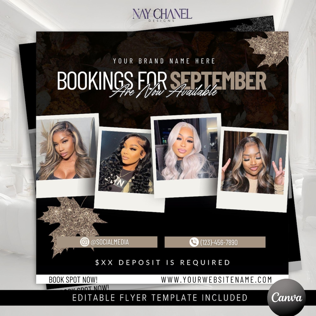 Editable September Booking Flyer Template DIY Hair Lash Makeup Nail ...