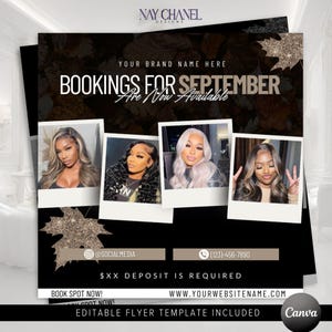Editable September Booking Flyer Template DIY Hair Lash Makeup Nail ...