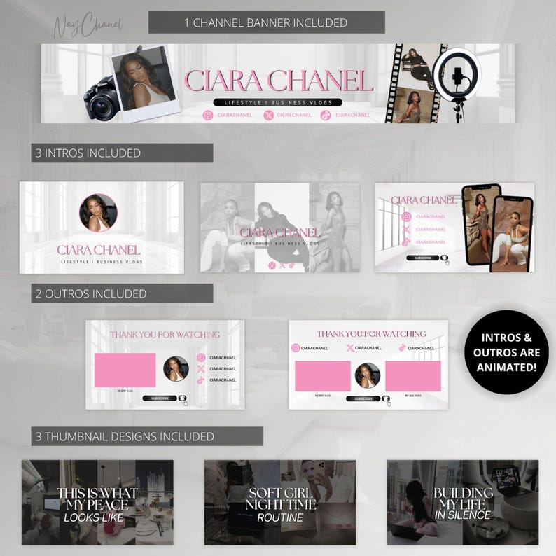 Youtube Branding Kit With Thumbnails – Luxury Pink Channel Banner ...