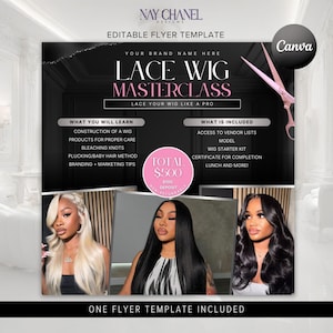 Wig Install Training Flyer Template - Lace Wig Class - 1 on 1 Lace Course - Hairstylist Flyer ...
