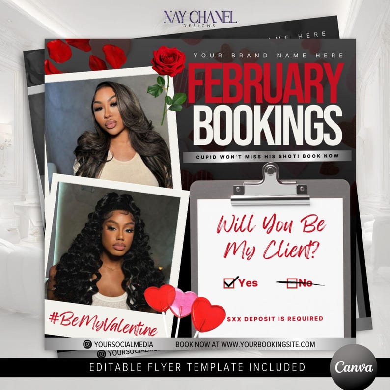 DIY Editable February Booking Flyer Template Valentine's Day Hair Lash ...