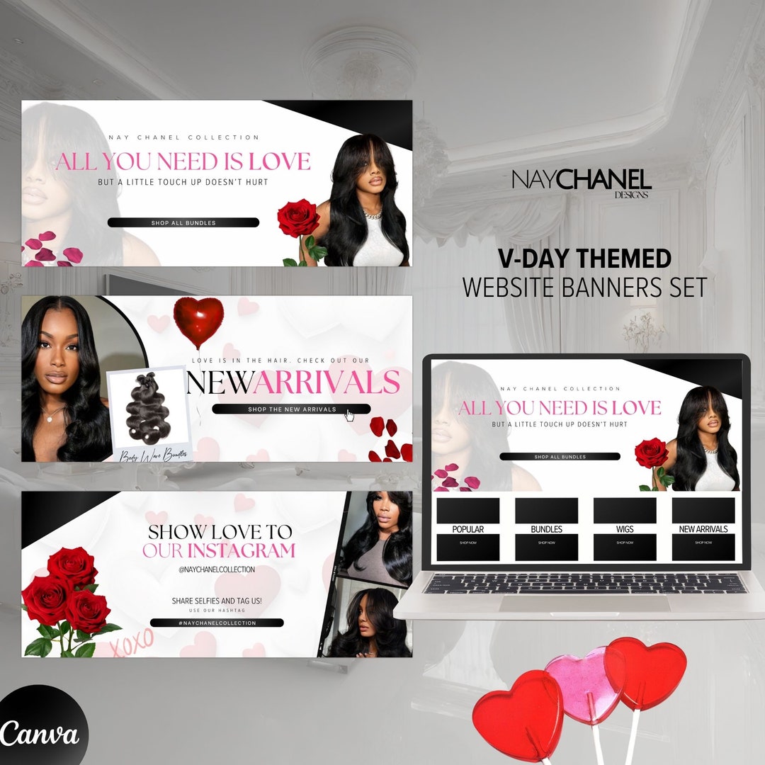 DIY Editable Valentine's Day-themed Website Banners - Hair Shopify Wix ...