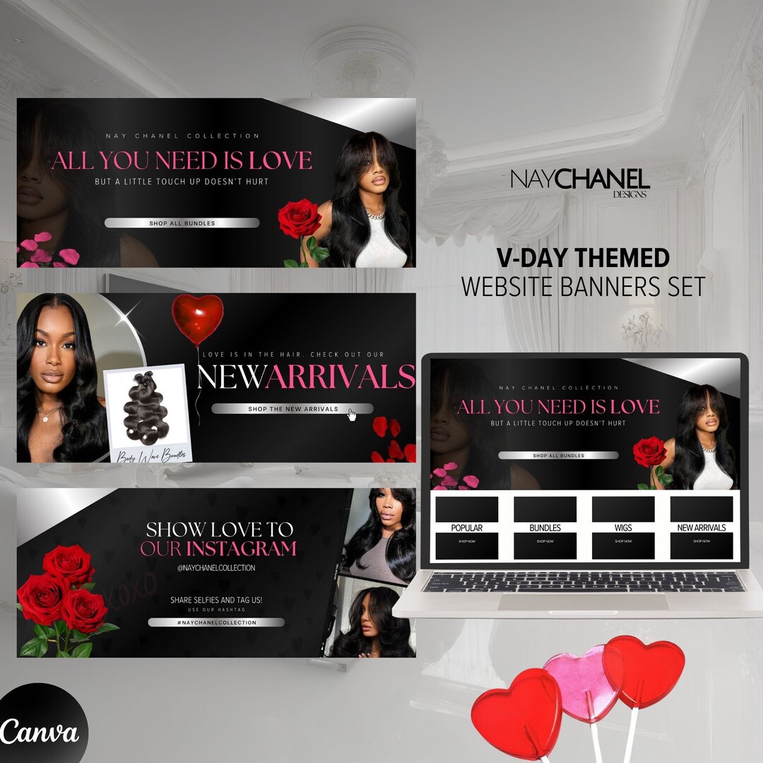 DIY Editable Valentine's Day-themed Website Banners - Hair Shopify Wix ...
