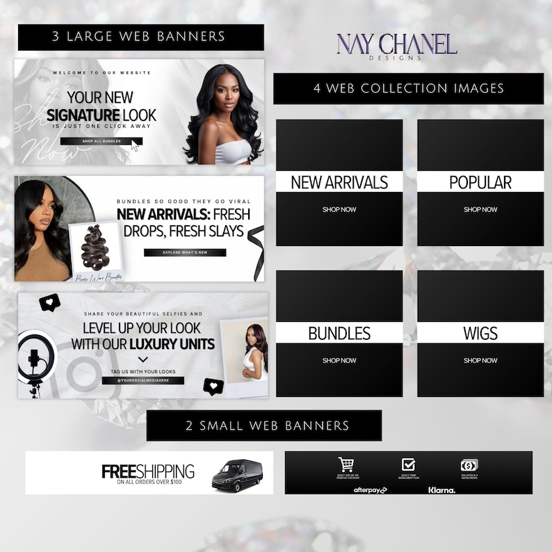 Hair Website Template Set for Hair Extensions and Wigs - Branding ...