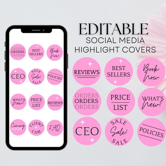 Pink Instagram Business Highlight Covers Social Media - Etsy