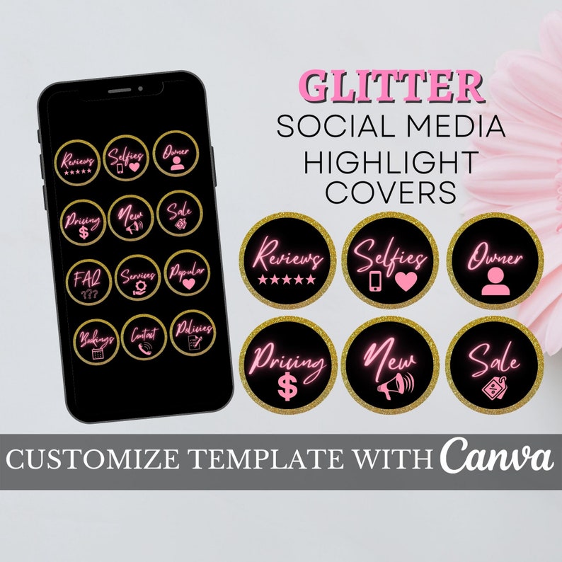 Glitter Social Media Highlight Covers Neon Highlight Covers - Etsy