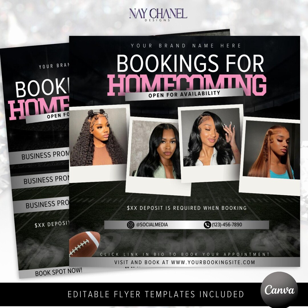 Editable Homecoming Booking Flyer Bundle Template DIY Hair Lash Makeup ...
