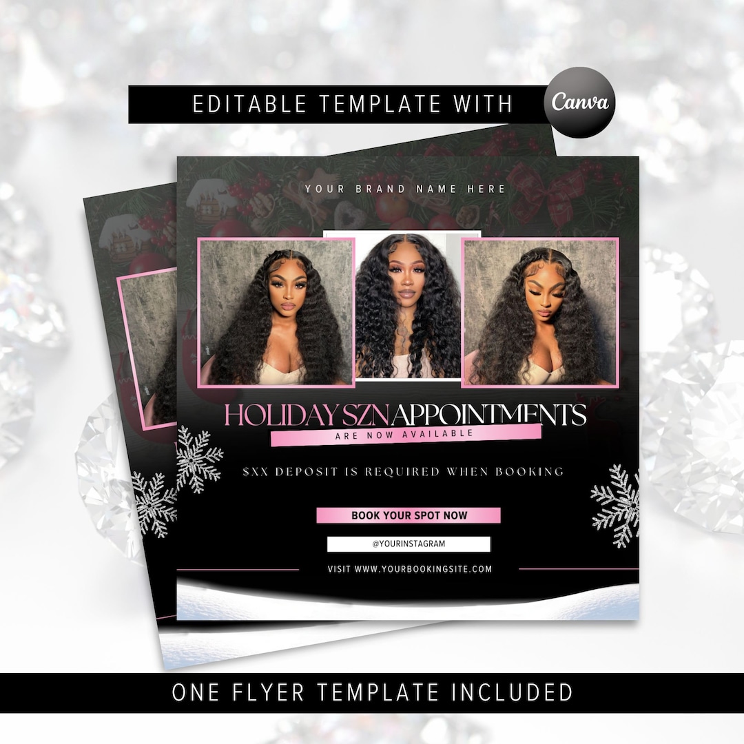 DIY Editable December Booking Flyer Template Christmas Hair Lash Makeup ...