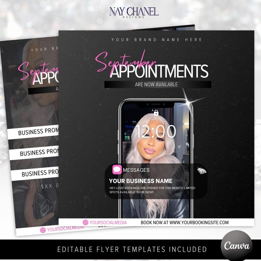 Editable September Booking Flyer Bundle Template DIY Hair Lash Makeup ...