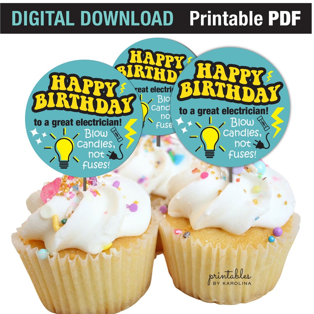 Electrician Birthday Cupcake Toppers for Electrician Pdf Printable ...