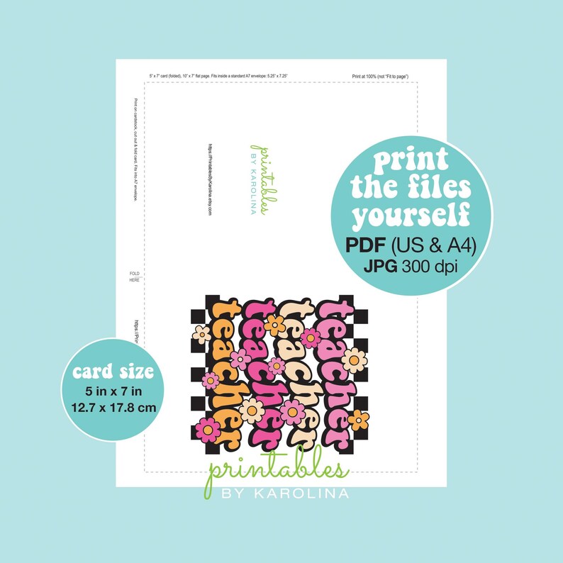 Retro Teacher Card Printable Pdf Digital Download School 70s Style ...