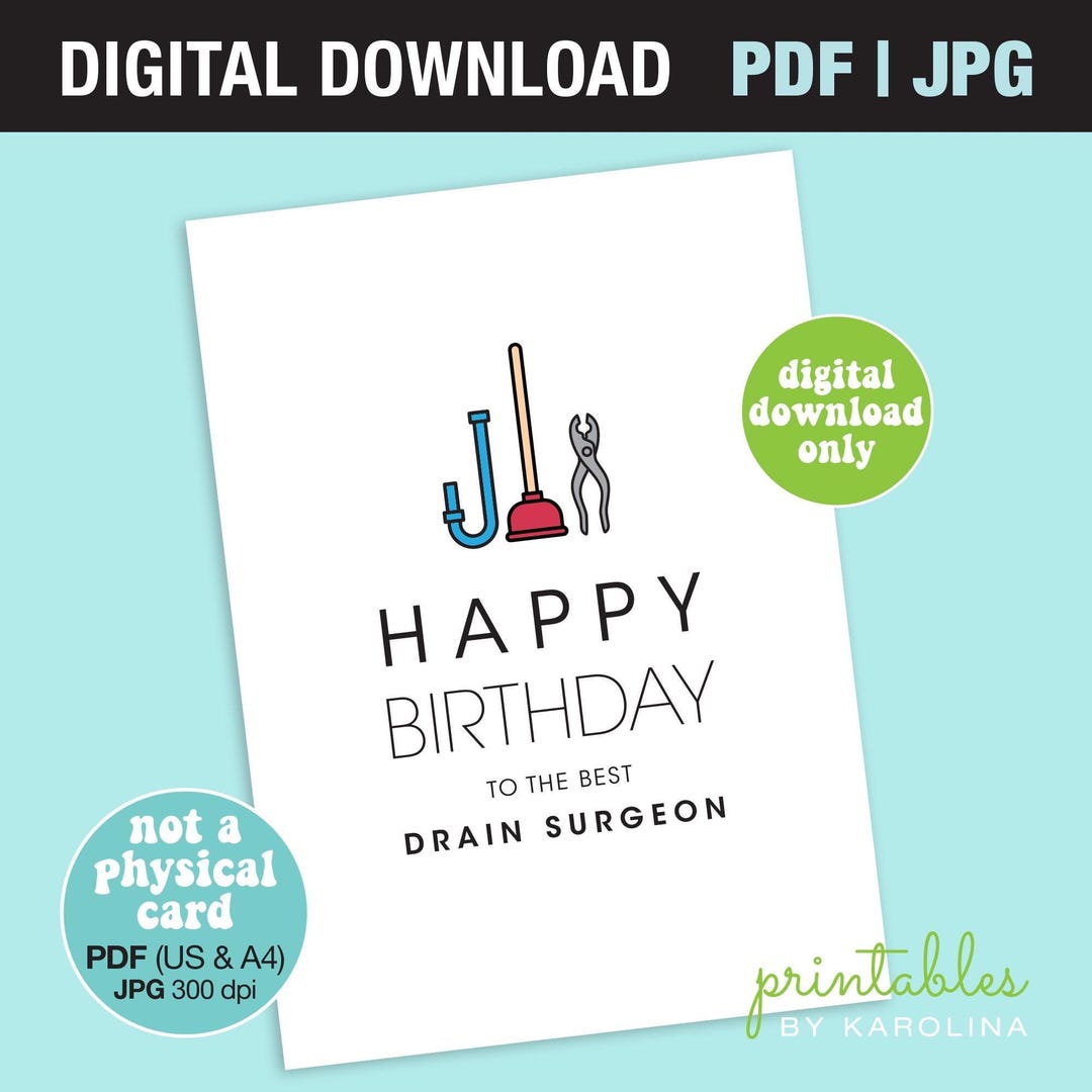 Plumber Birthday Card Printable Pdf Funny Card for Plumber Instant ...