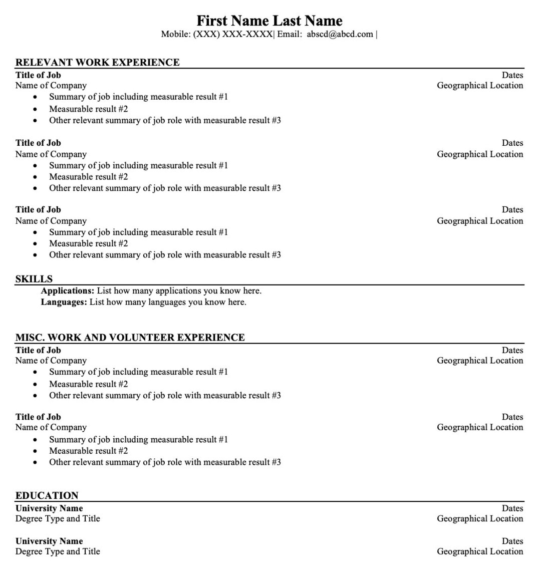 ATS Resume Template For Word ATS Friendly Resume Template Etsy