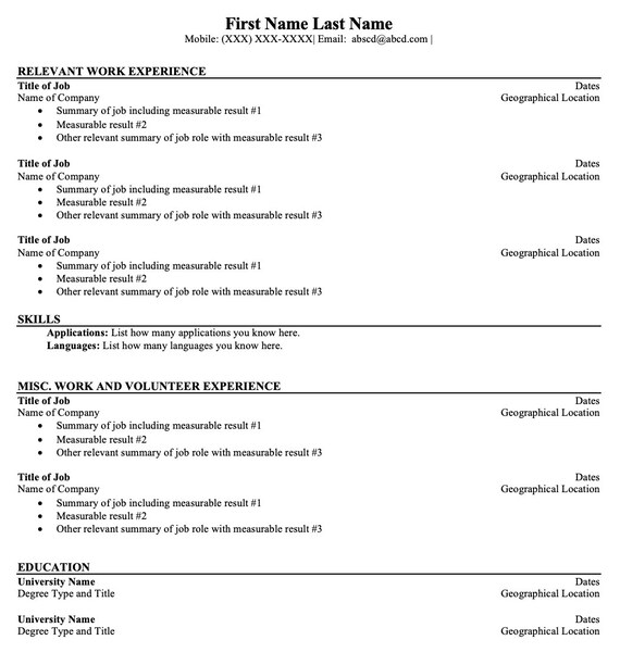 Plantilla de CV ATS para Word Plantilla de CV amigable ats - Etsy España
