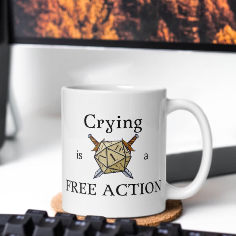 Crying is a Free Action DM Mug | D20 Dice Mug | D20 Coffee Mug | Guess ...