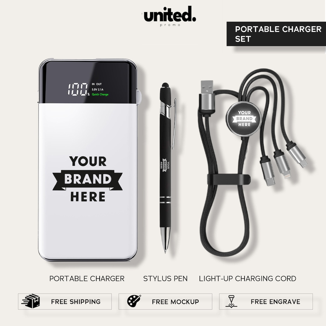 Personalized Portable Charger Set, Company Logo Bulk Order Portable ...
